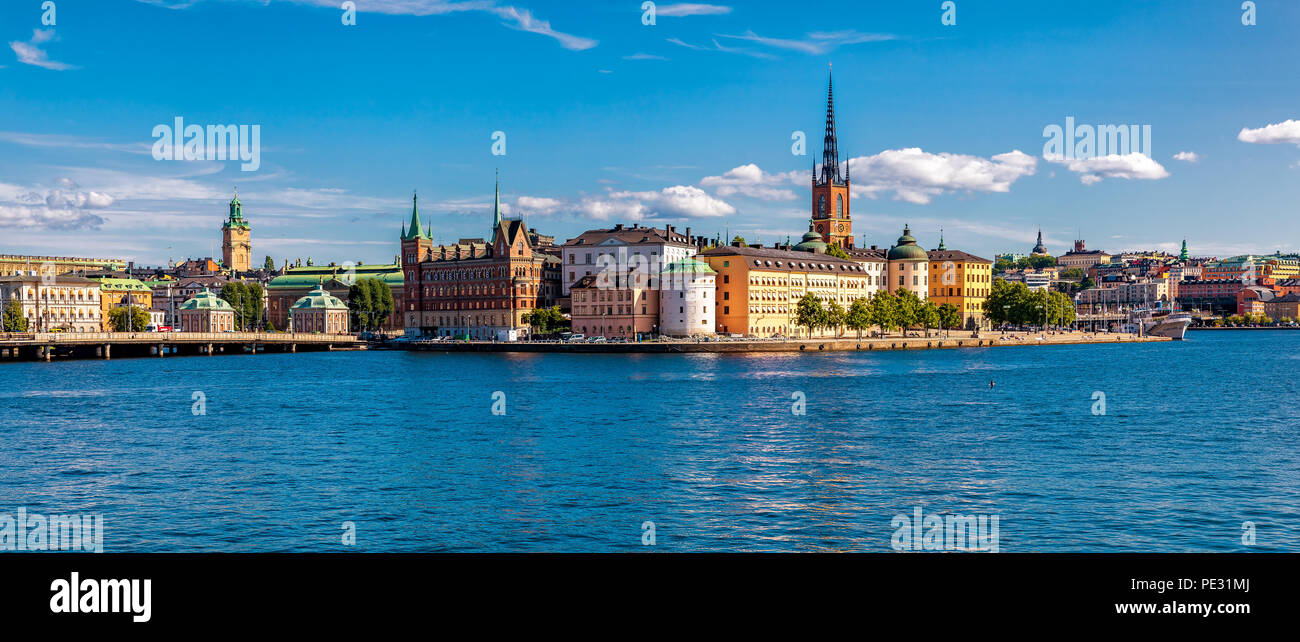 Stockholm, Sweden - August 17, 2017: Panoramic view across Lake Malaren ...
