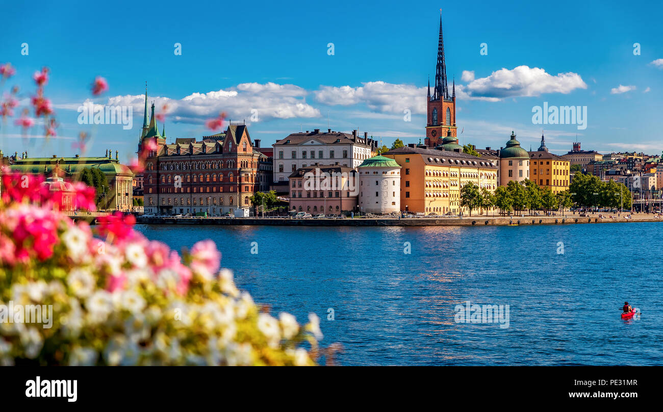 Stockholm, Sweden - August 17, 2017: Panoramic view across Lake Malaren ...
