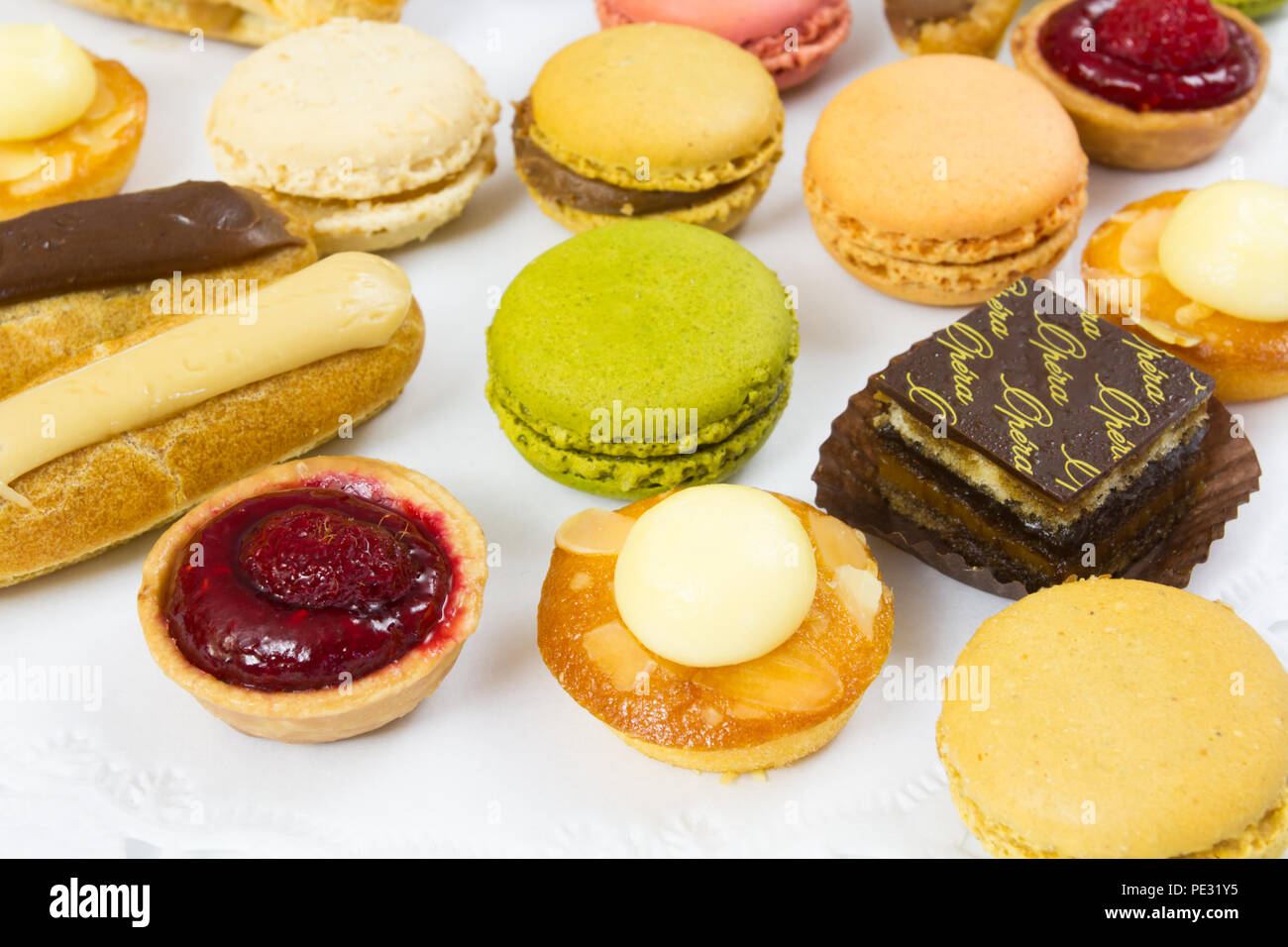 petits fours and macaroon of different flavors, French pastry Stock ...