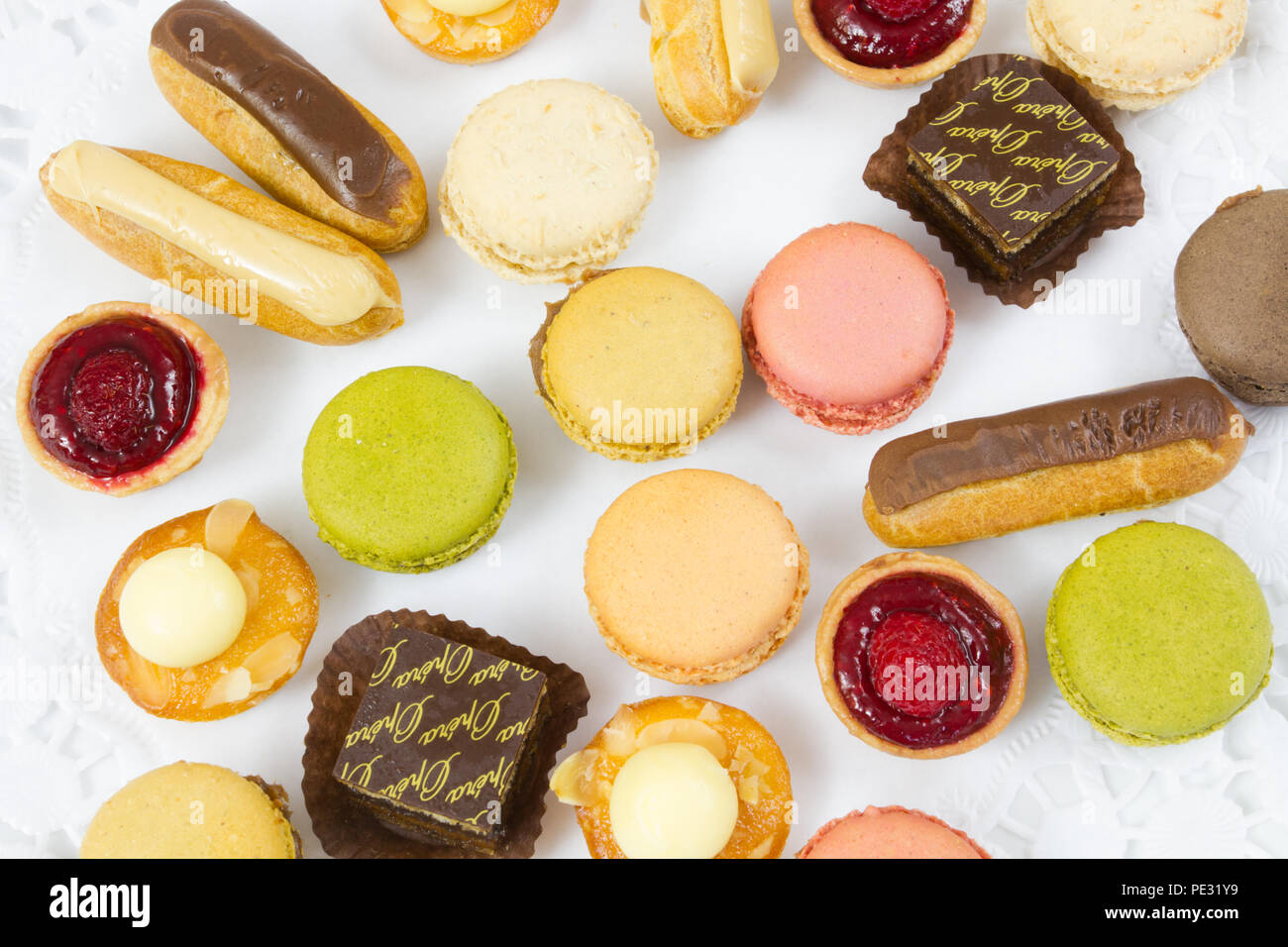 petits fours and macaroon of different flavors, French pastry Stock ...