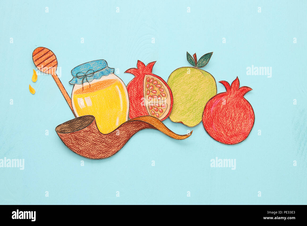 Rosh hashanah (jewish New Year holiday) concept. Traditional symbols ...