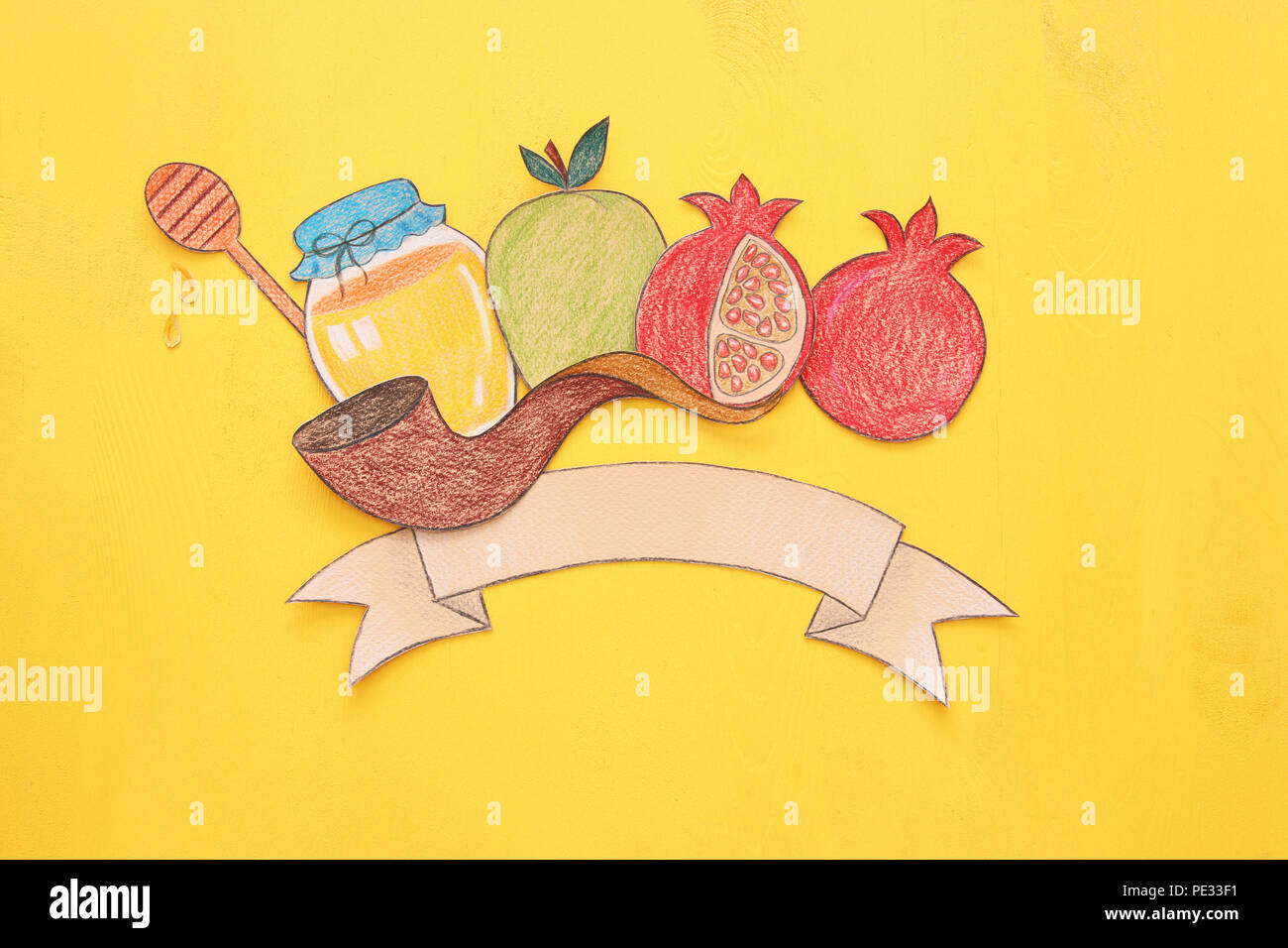 Rosh hashanah (jewish New Year holiday) concept. Traditional symbols ...