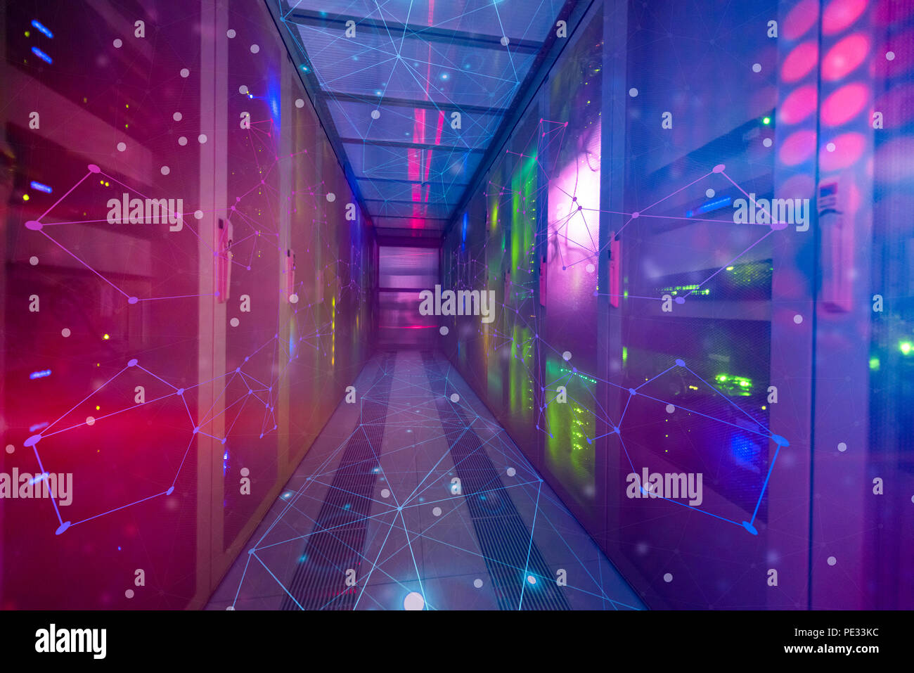 modern server room with black servers and hardwares in a internet data ...