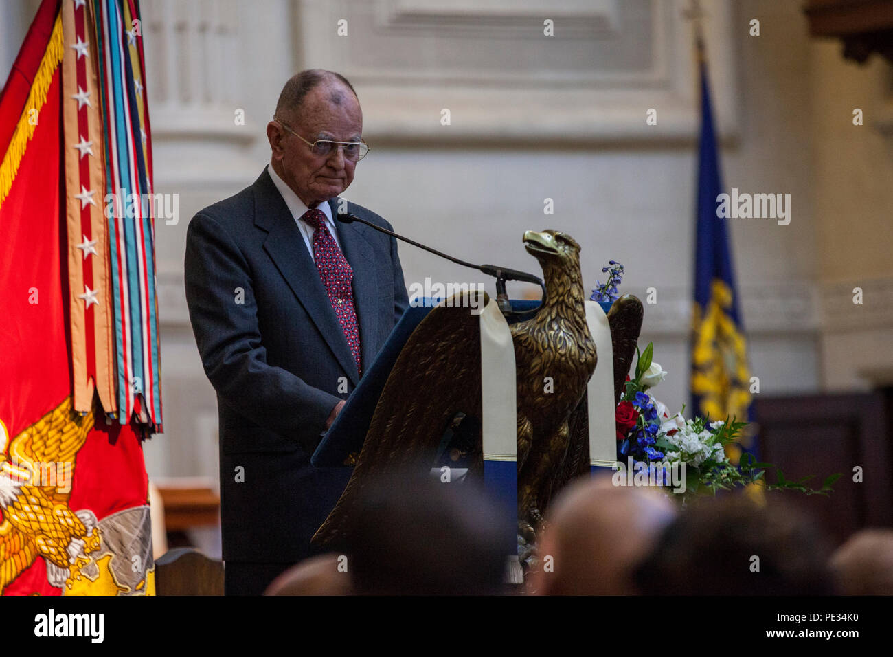 Retired U.S. Marine Corps Gen. Thomas Morgan speaks during the memorial ...