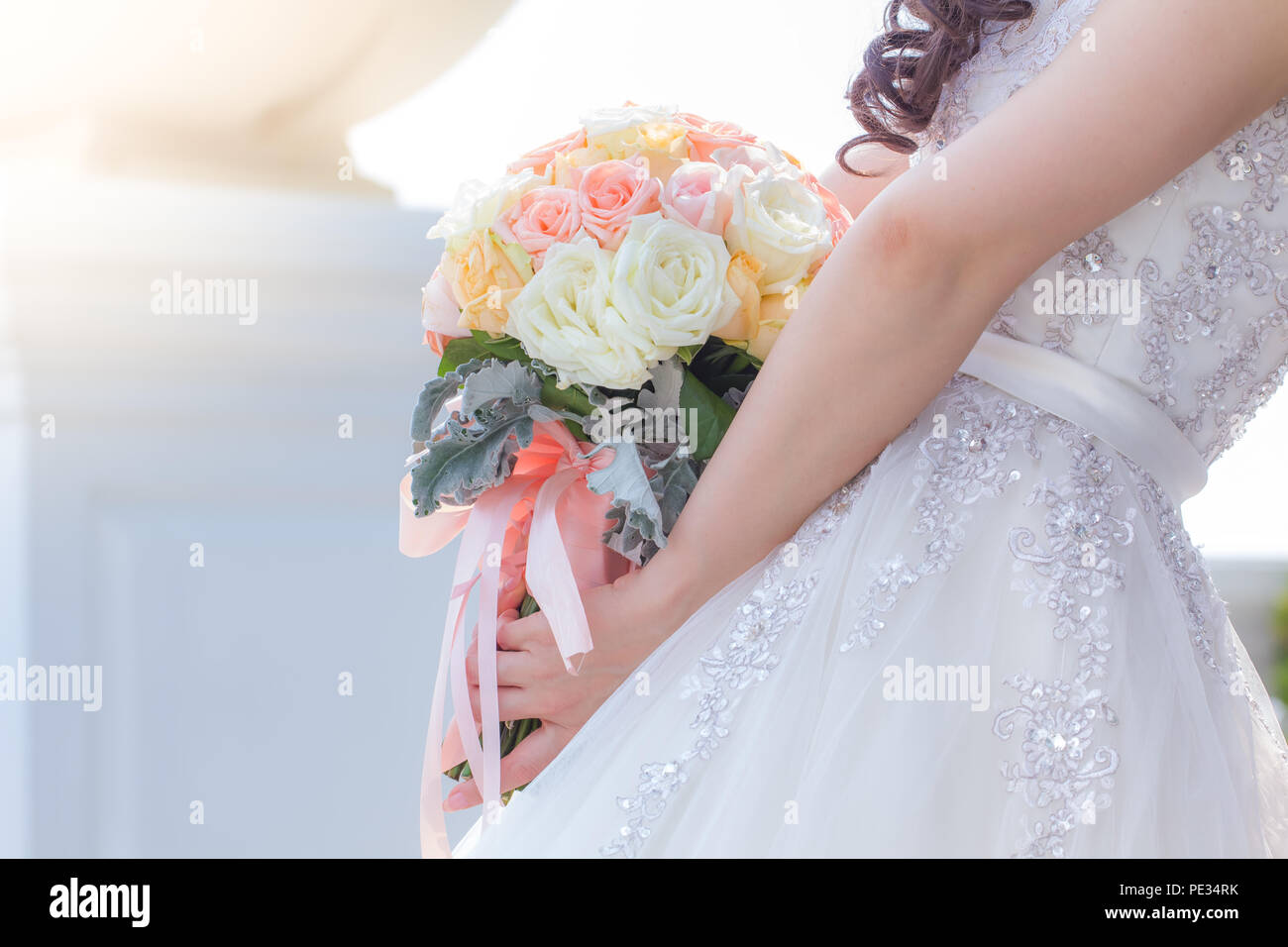 Bride holding a bouquet of flowers to the wedding colors vintage Stock ...