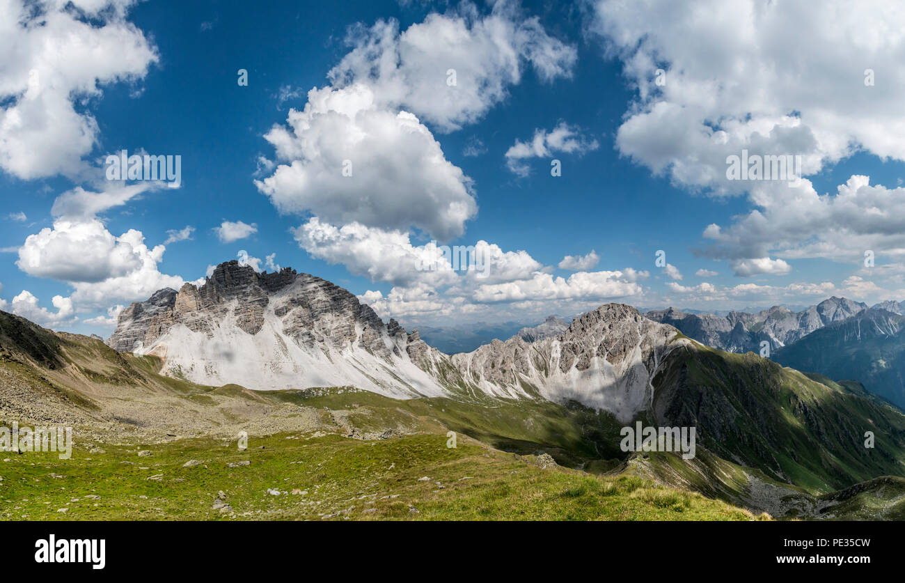 Panoramic landscape of the Kalkkogel mountains in the Stubai Alps of ...