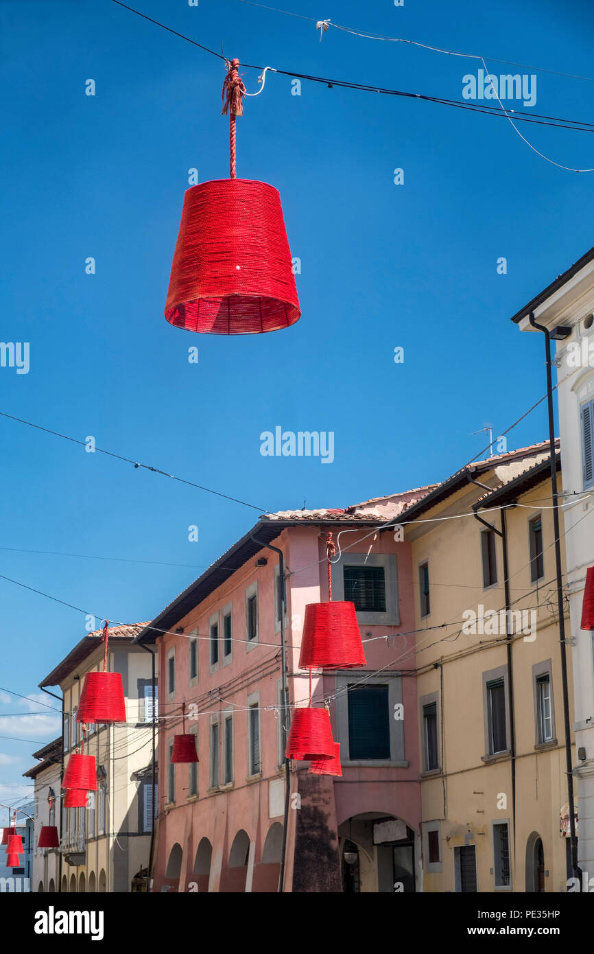 The main street of Ponsacco, Pisa, Tuscany, Italy, with portico Stock ...