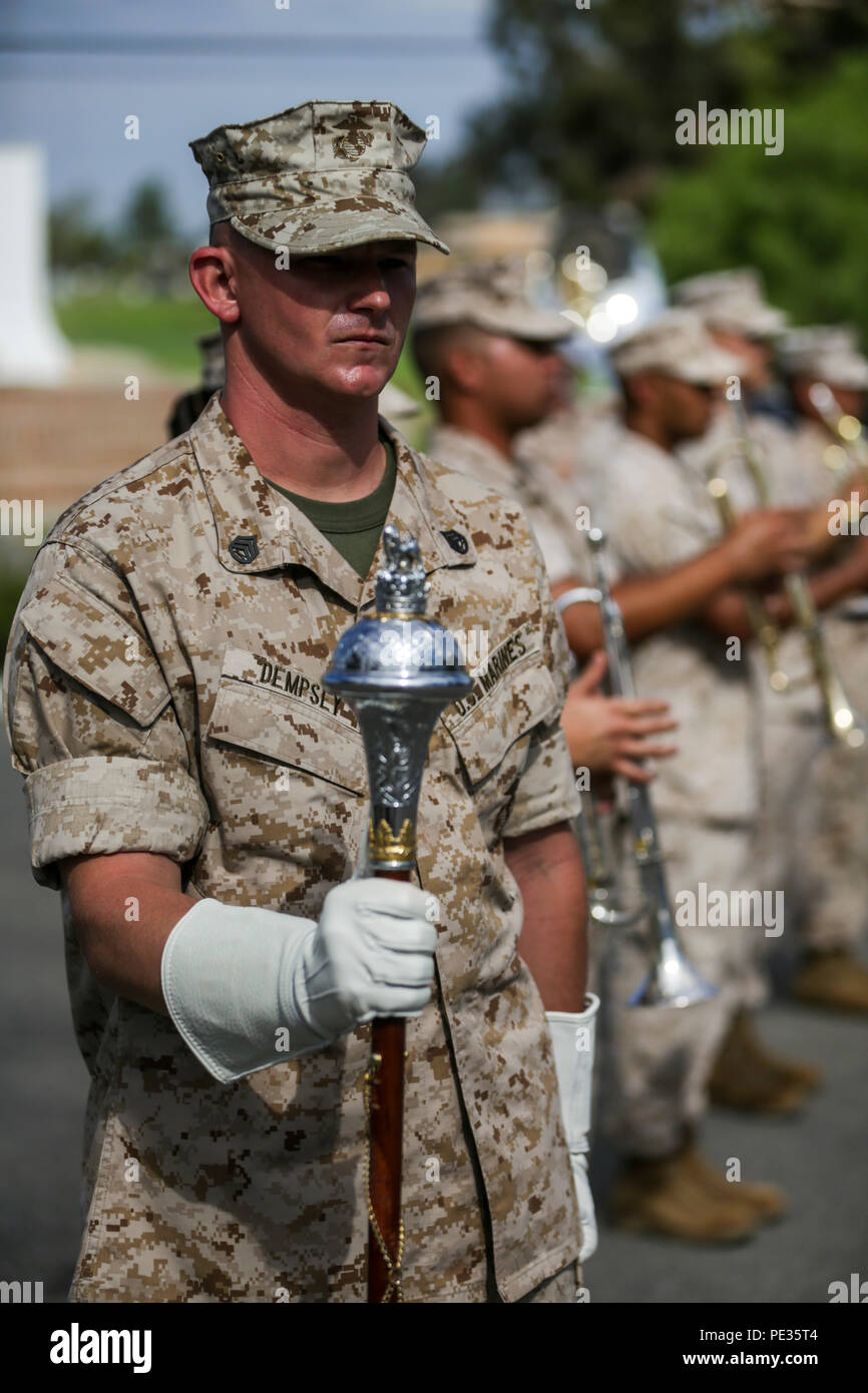 U.S. Marines with the 1st Marine Division Band perform during a change ...