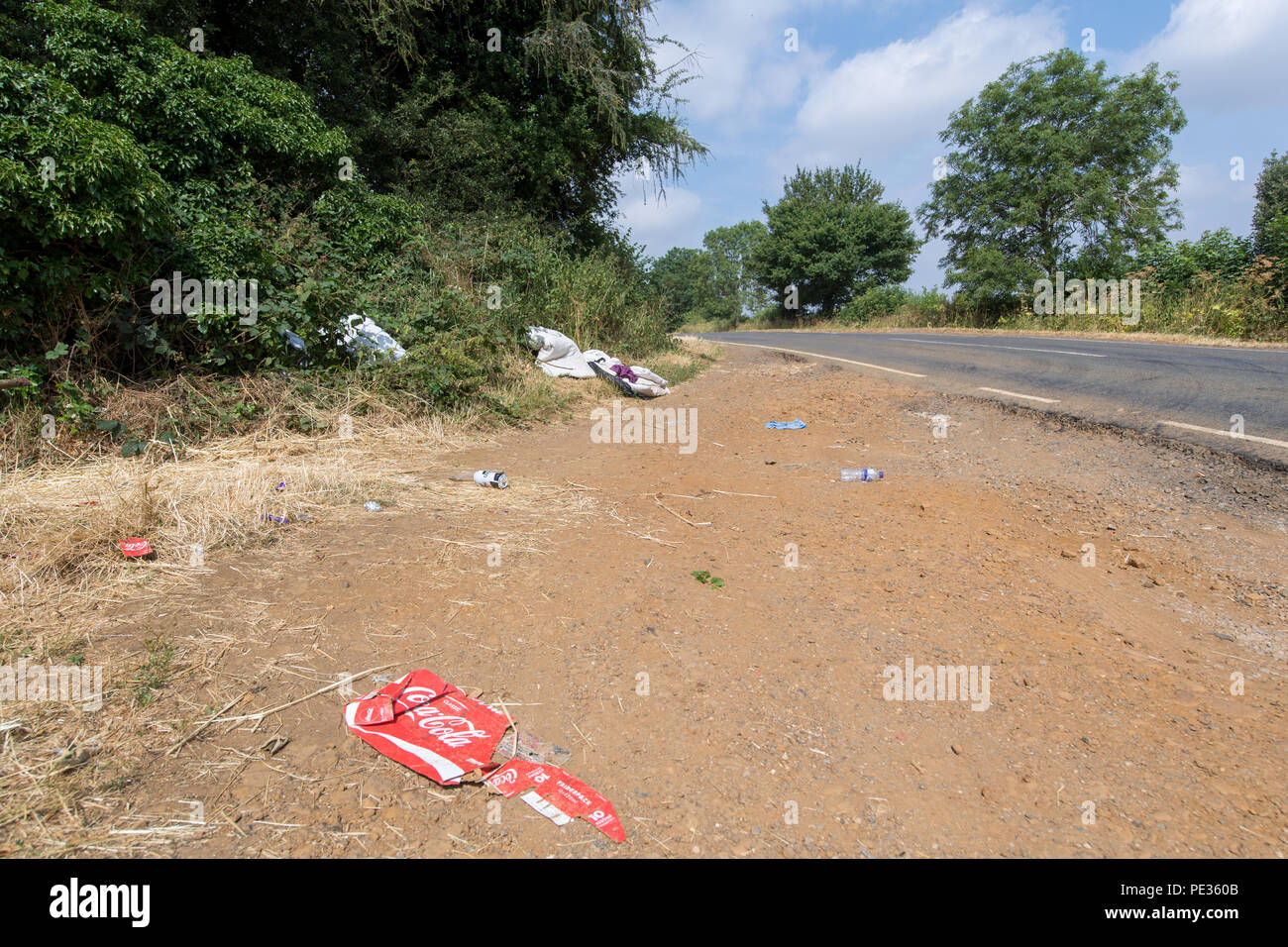 Rubbish in a layby next to a busy main road. Cotswolds, UK Stock Photo ...
