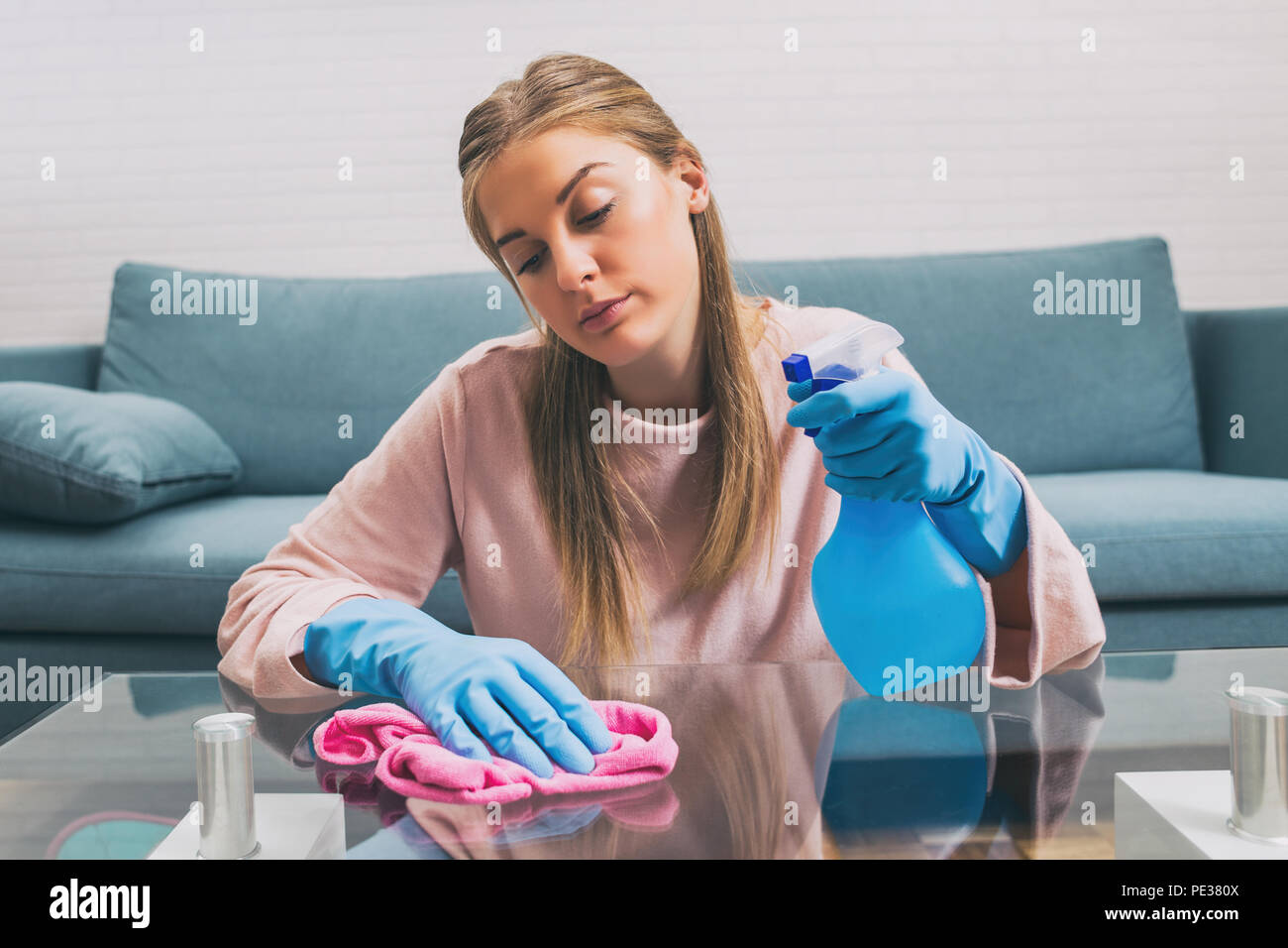 Housewife is sad because she is tired of cleaning and housework Stock ...