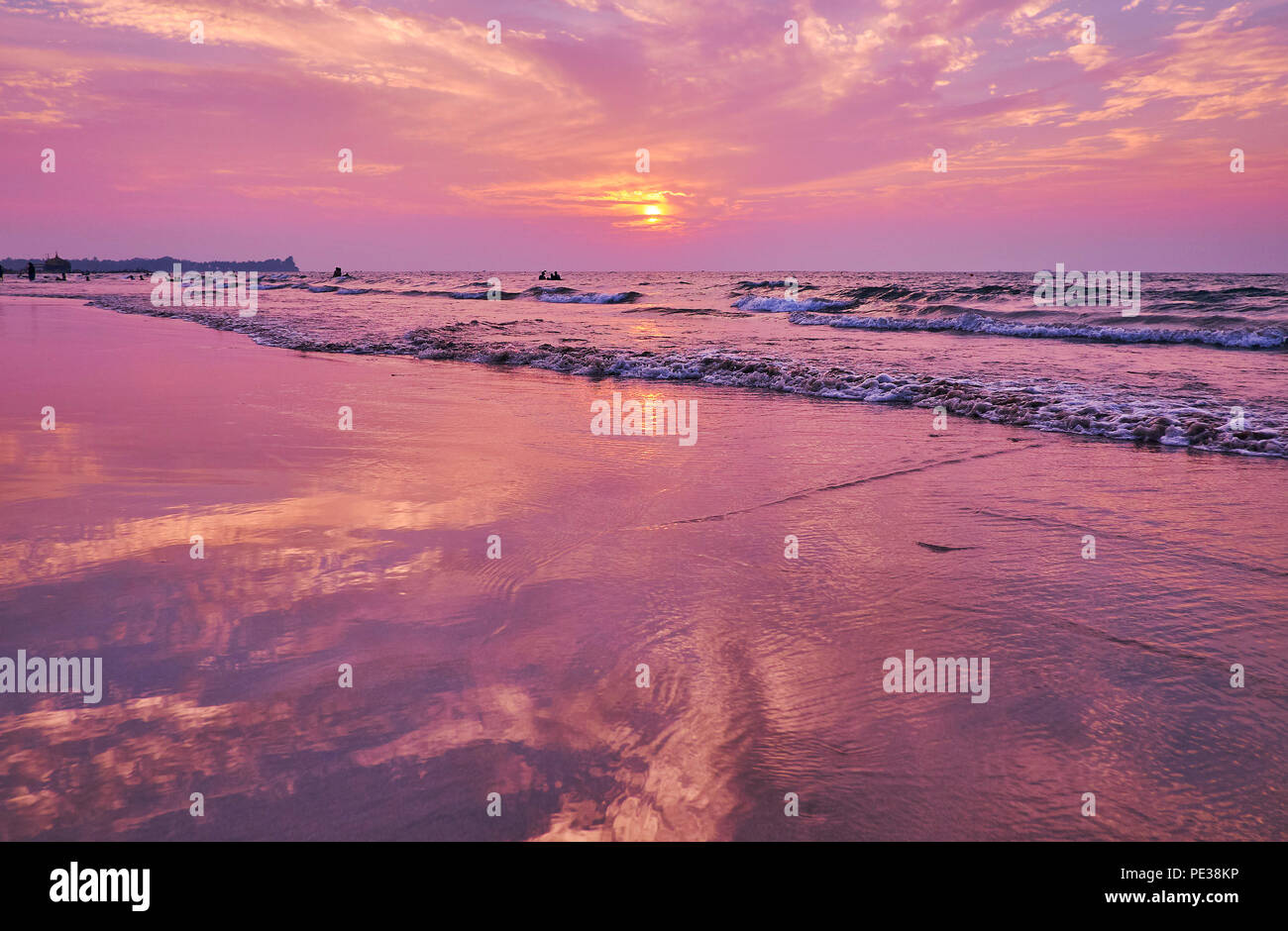 The Evening Walk Along The Beach In Chaung Tha Resort With A View On