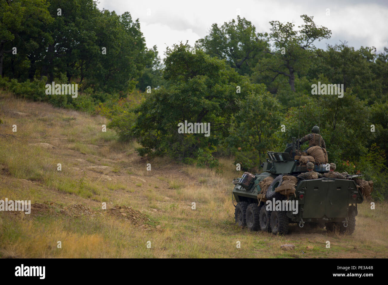 U.S. Marines with the Black Sea Rotational Force ride in a light ...