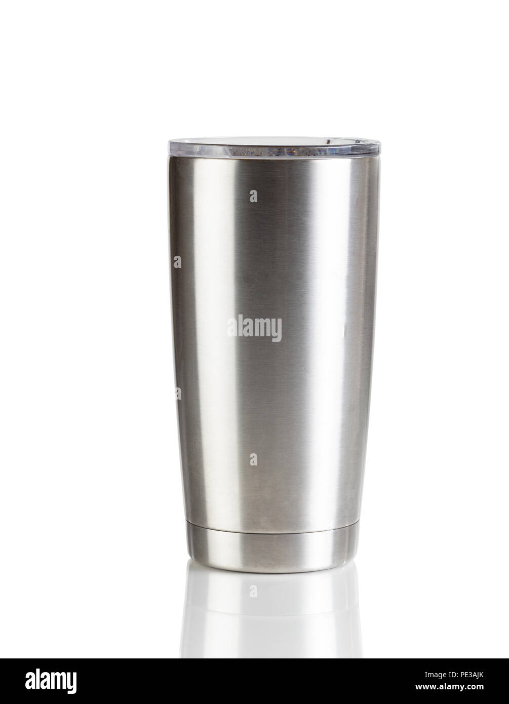 Stainless steel cup isolated on a white background with reflection ...