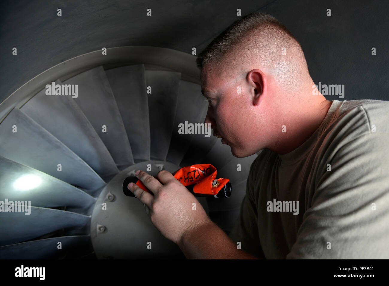 Staff Sgt. Bradley inspects the fan blades on an RQ-4 Global Hawk ...