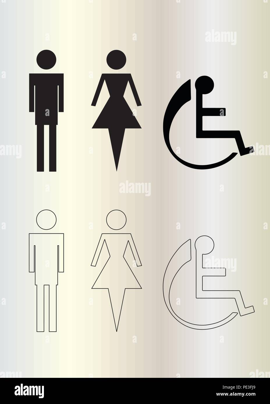 wc icons - toilet man and woman figures - wheelchair icon vector Stock ...