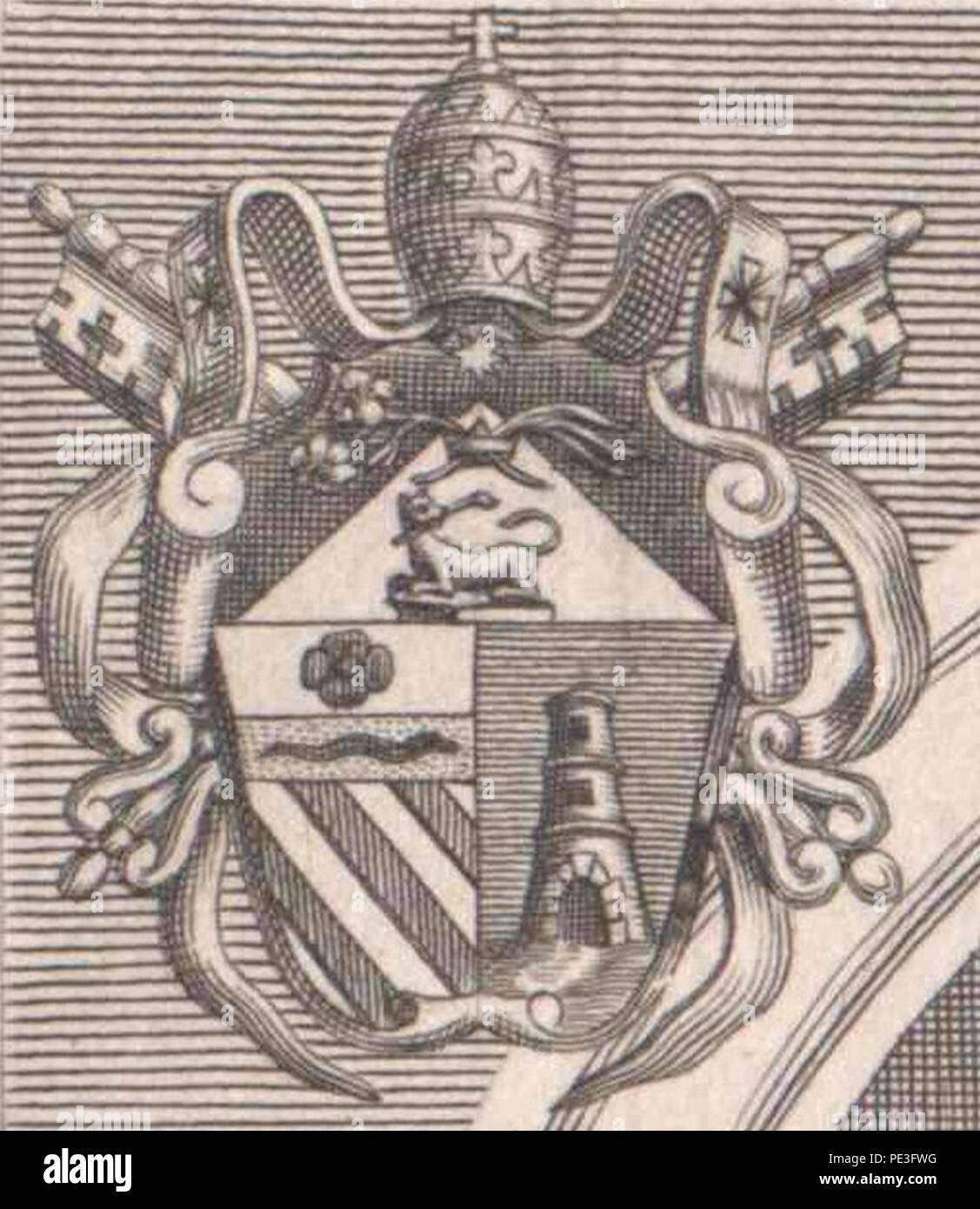 Antonio Banchieri engraving detail papal coat of arms of Benedict XIII ...