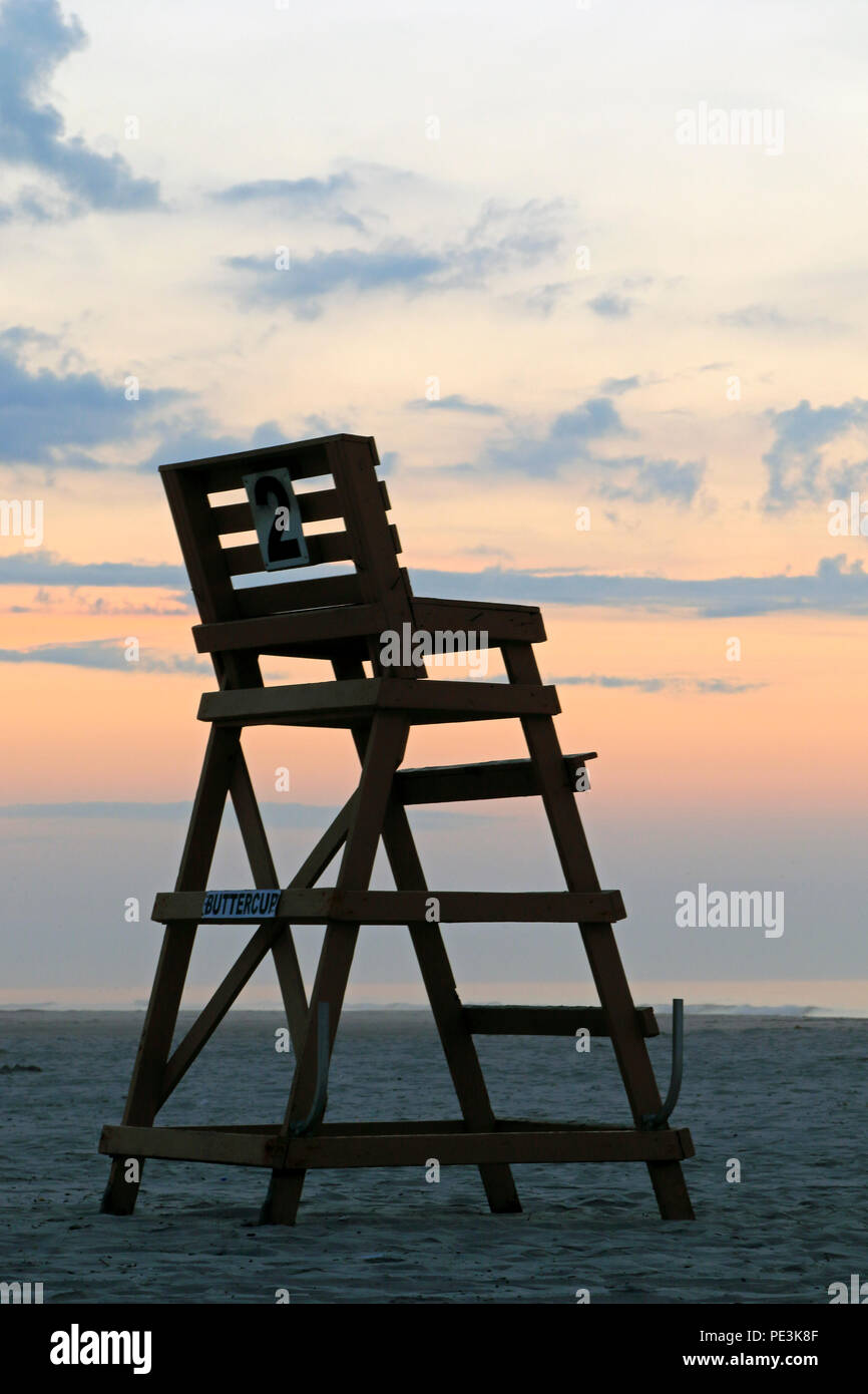 An empty lifeguard chair at dawn in Wildwood Crest, New Jersey Stock ...