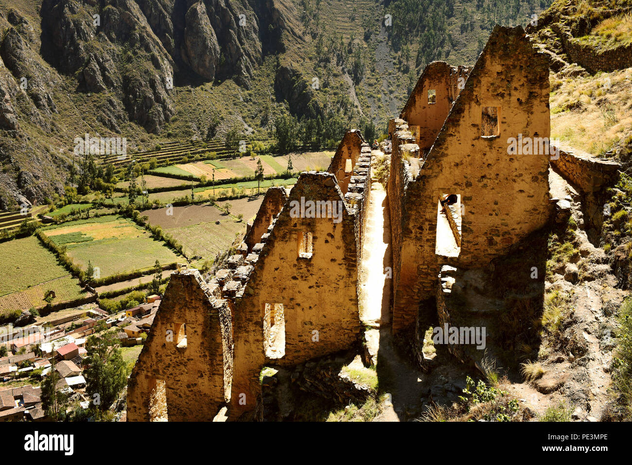 Pinkuylluna archeological site in Ollantaytambo. The Incan structure ...