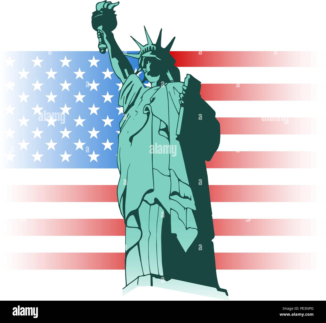 Illustration of the Statue of Liberty United States flag on the ...