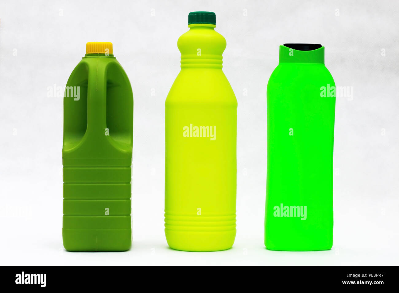 Plastic containers of different shapes and colors Stock Photo - Alamy