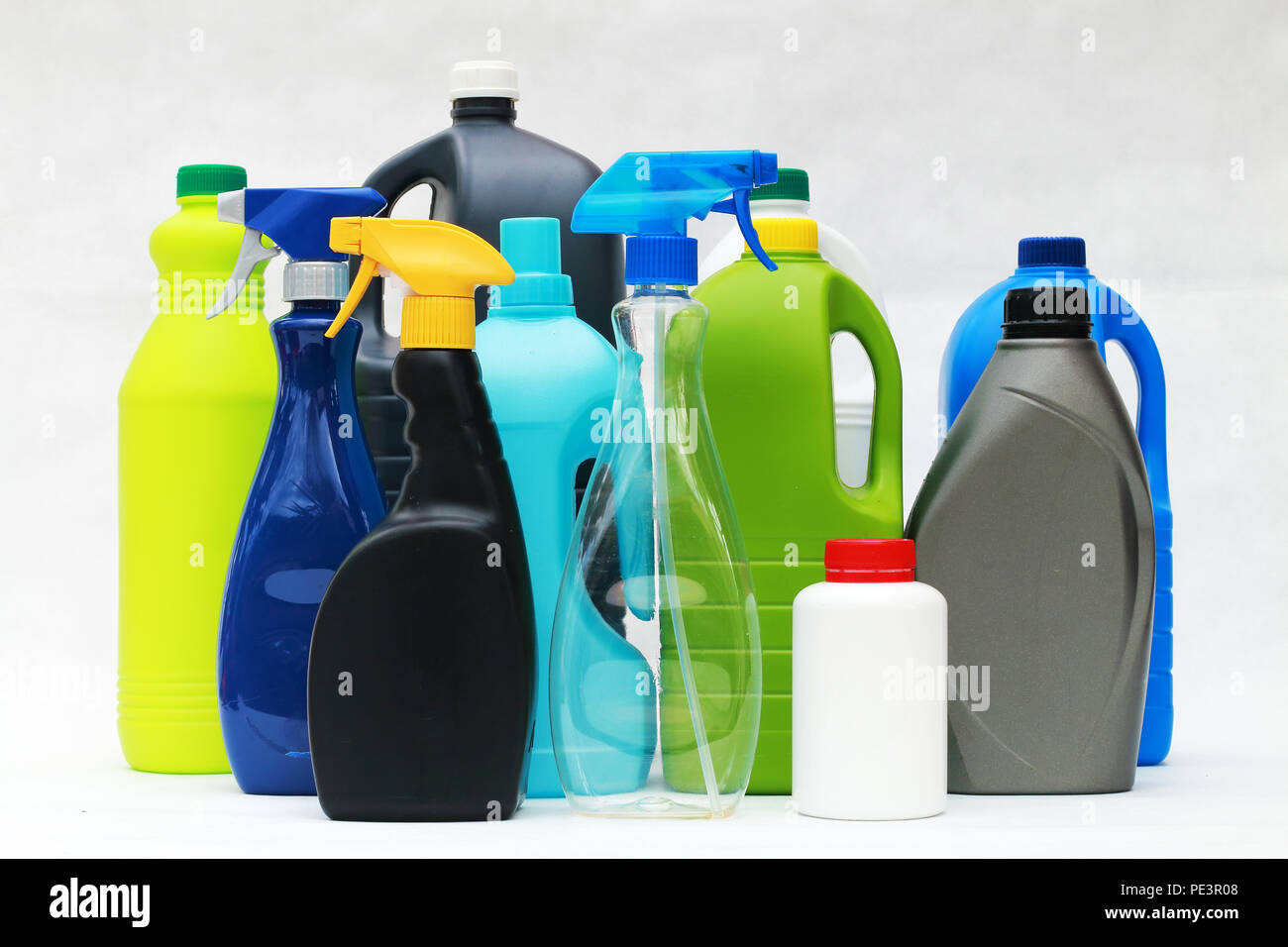 Plastic containers of different shapes and colors Stock Photo - Alamy