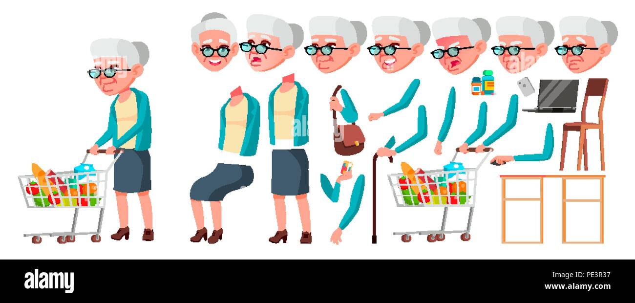 Old Woman Vector. Senior Person Portrait. Elderly People. Aged ...