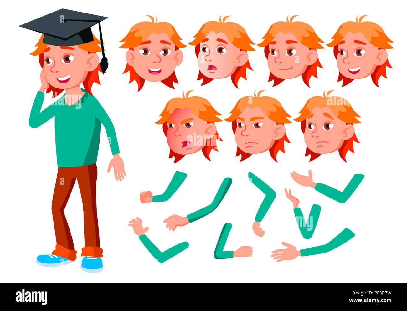 Girl, Child, Kid, Teen Vector. Casual Clothes. Positive. Face Emotions ...