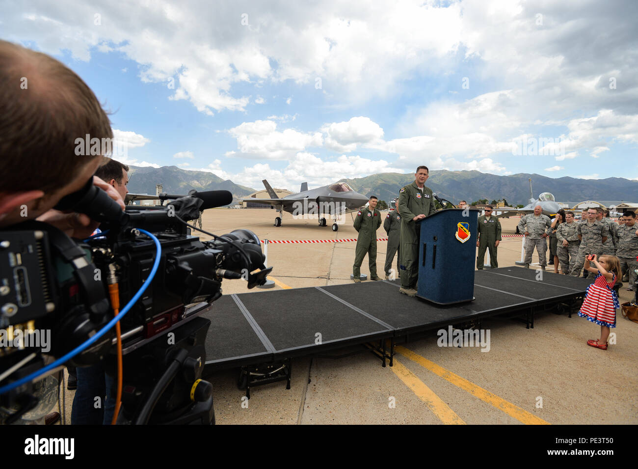 Col. David Lyons, 388th Fighter Wing commander, speaks to Airmen, civic ...