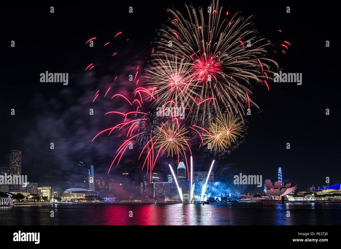 Beautiful firework display at Singapore Marina Bay for Singapore ...