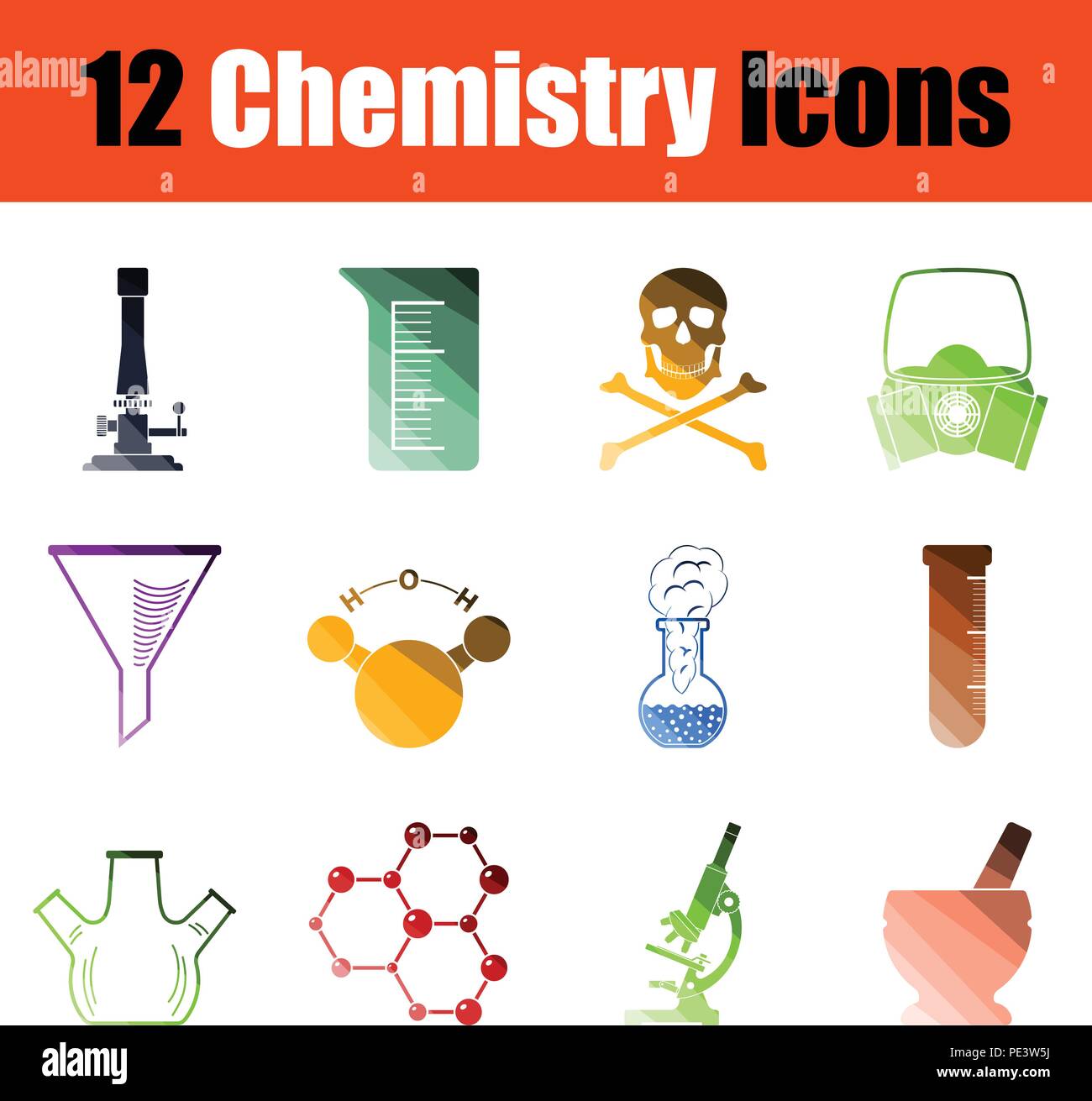 Set of chemistry icons. Gradient color design. Vector illustration ...
