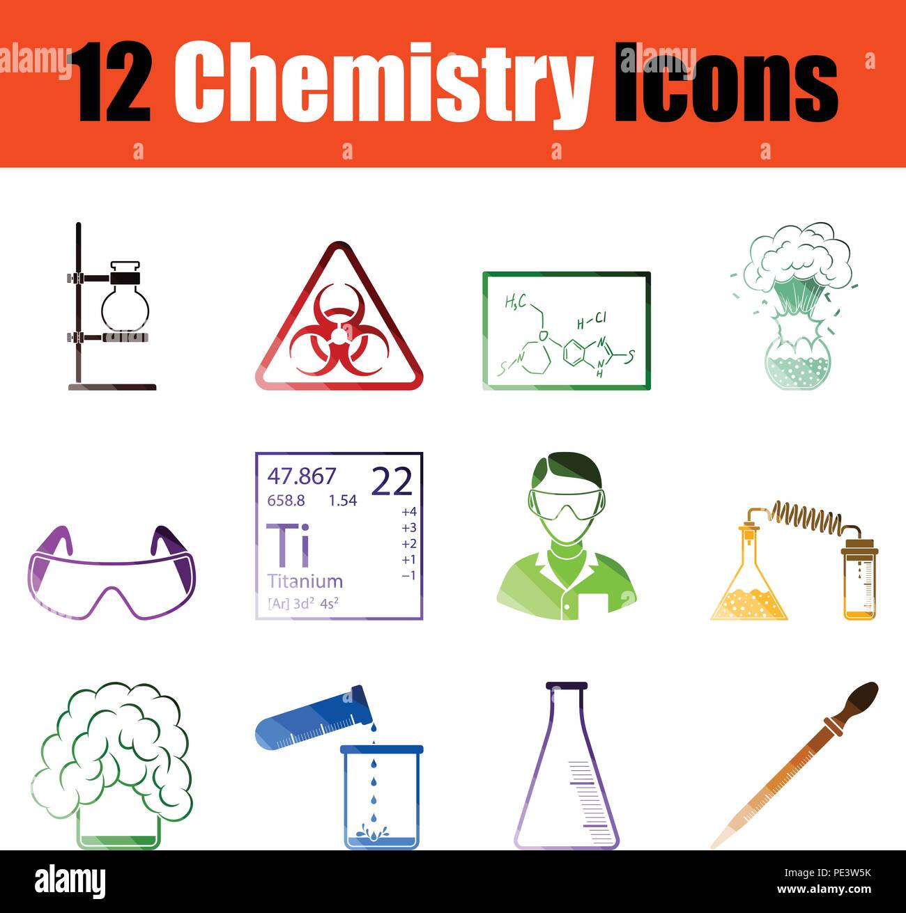 Set of chemistry icons. Gradient color design. Vector illustration ...