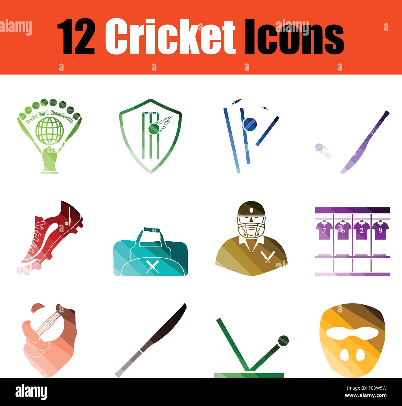 Set of cricket icons. Gradient color design. Vector illustration Stock ...
