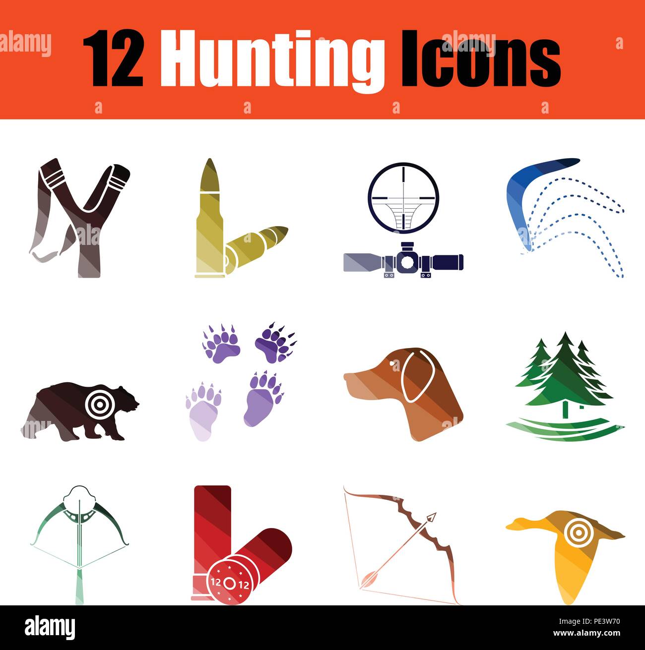 Set of hunting icons. Gradient color design. Vector illustration Stock ...