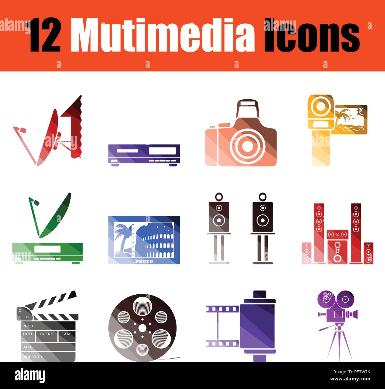 Set of multimedia icons. Gradient color design. Vector illustration ...