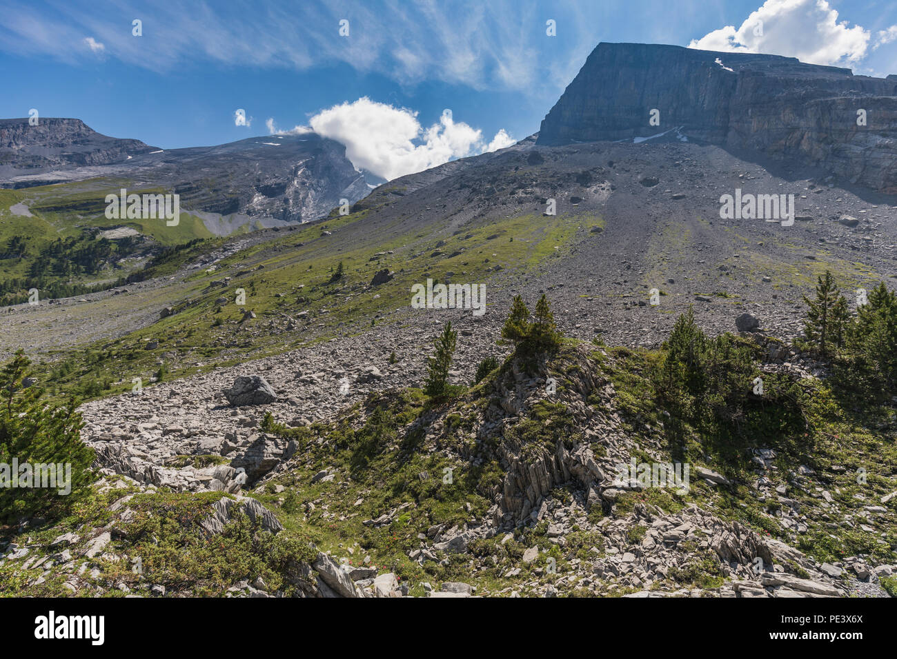 Amazing landscape on high mountain route through the Gemmi Pass in ...