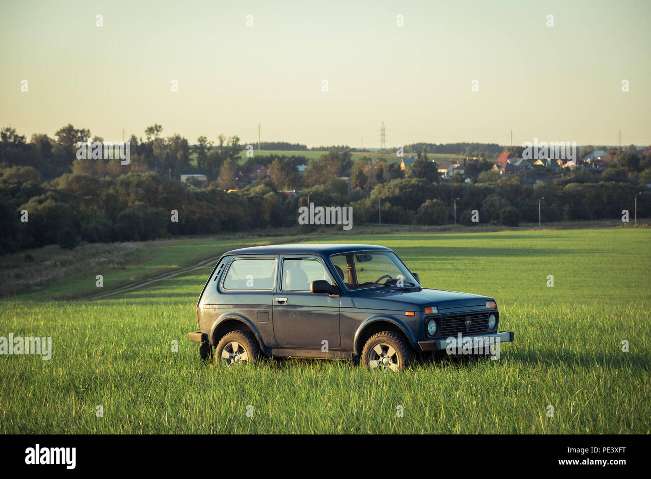 Blue Soviet and Russian SUV Lada Niva (VAZ 2121 / 21214) Moscow, Russia ...
