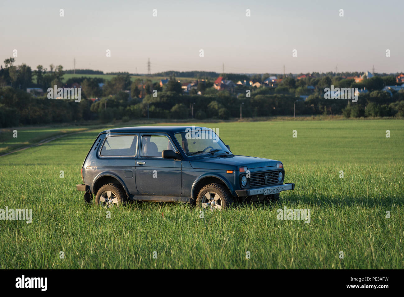 Blue Soviet and Russian SUV Lada Niva (VAZ 2121 / 21214) Moscow, Russia ...