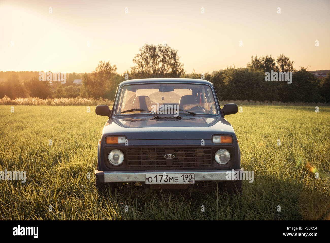 Blue Soviet and Russian SUV Lada Niva (VAZ 2121 / 21214) Moscow, Russia ...