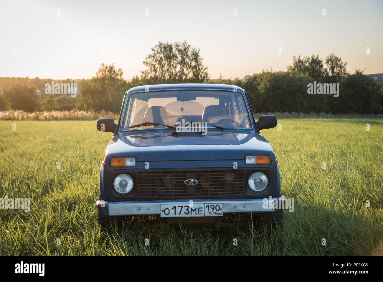 Blue Soviet and Russian SUV Lada Niva (VAZ 2121 / 21214) Moscow, Russia ...