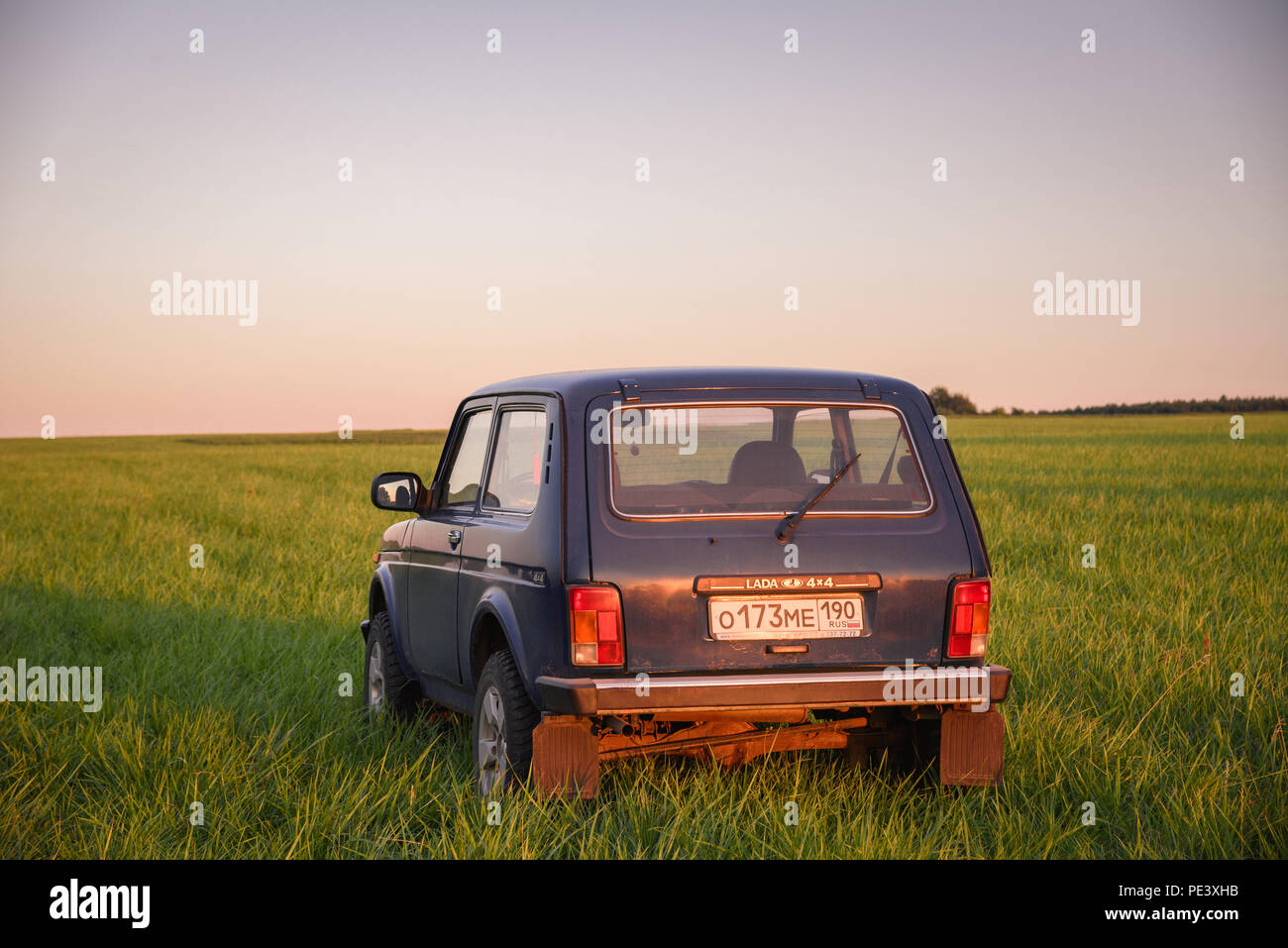 Blue Soviet and Russian SUV Lada Niva (VAZ 2121 / 21214) Moscow, Russia ...