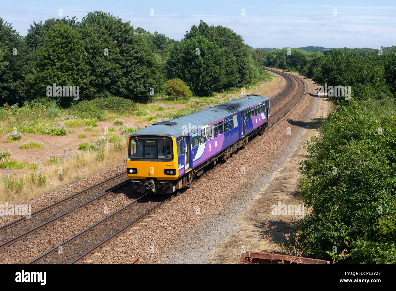 An Arriva Northern rail class 144 pacer train passing Old Denaby (east ...