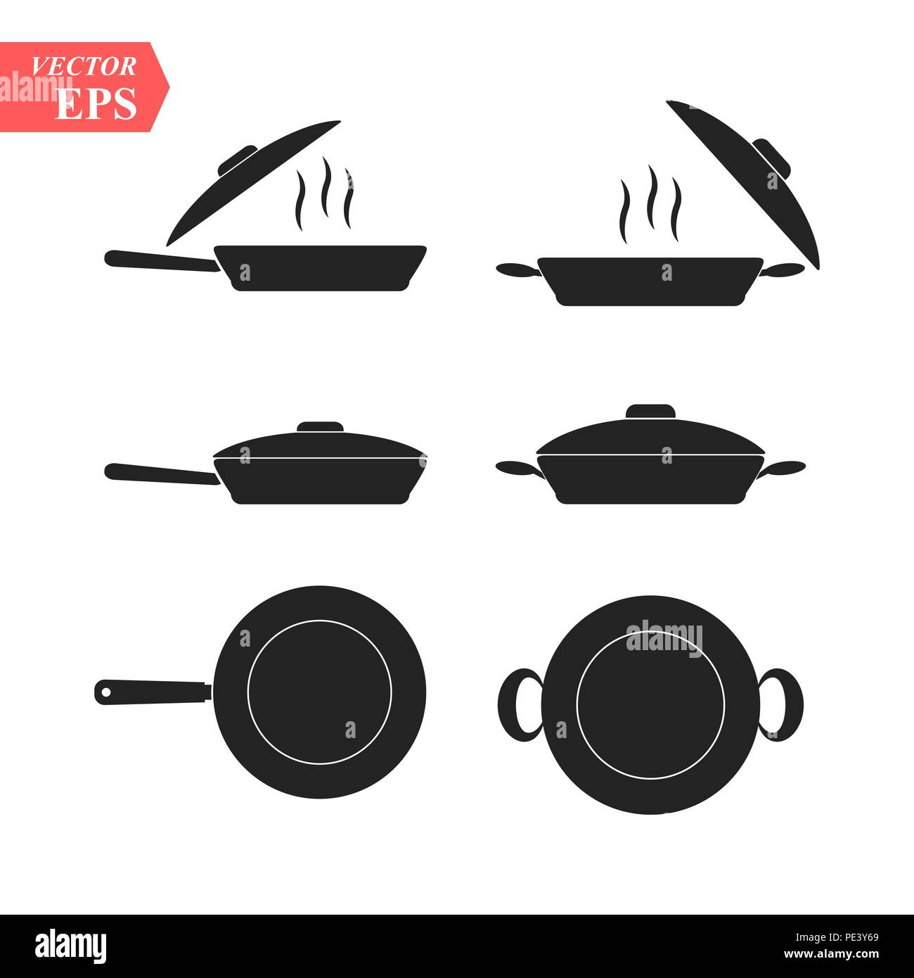 Frying Pans. Set of pan icon. Simple filled pan vector icon. On white ...