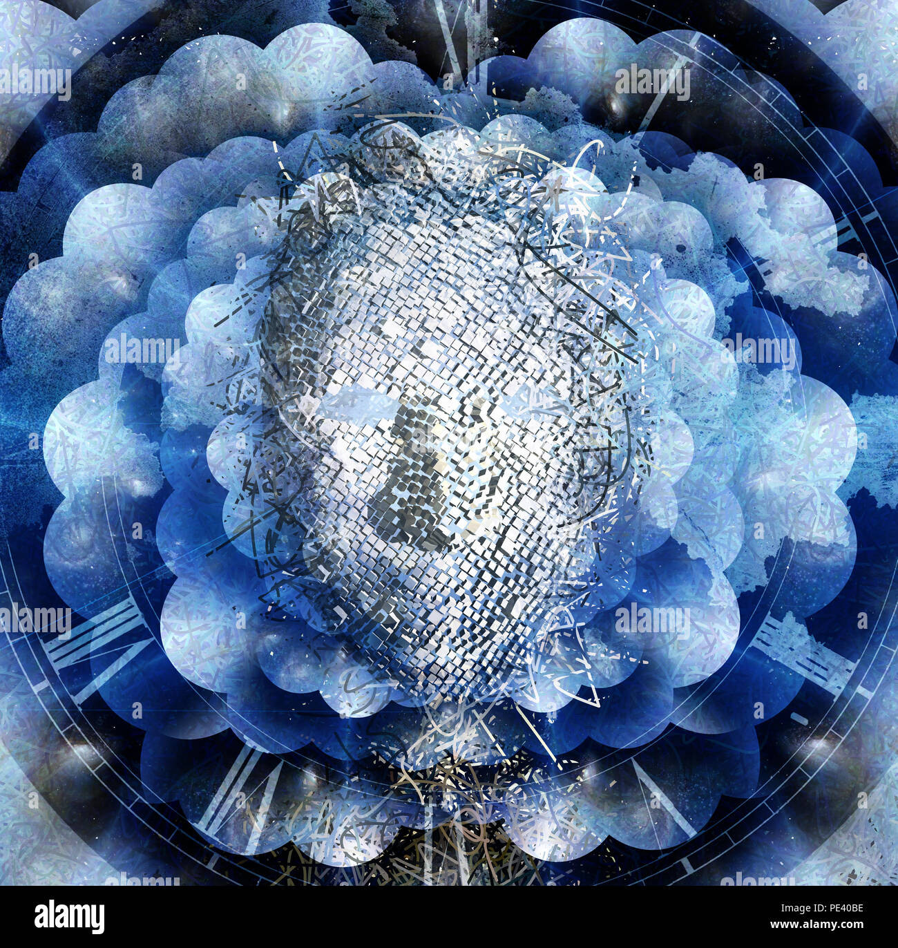 Surrealism. Human mask made of cubes. Multi layered spaces Stock Photo ...