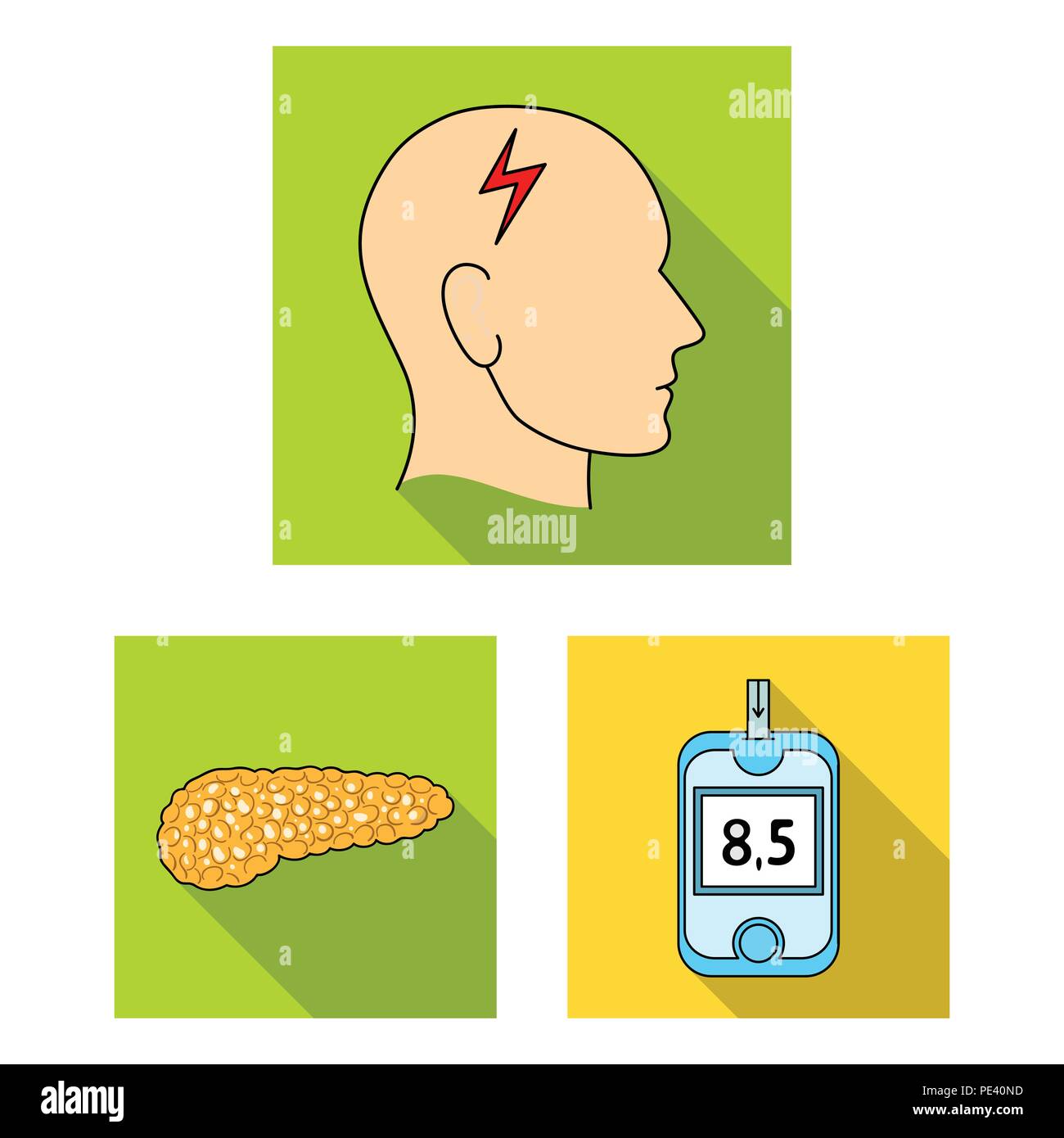 Diabetes flat icons in set collection for design. Treatment of diabetes ...