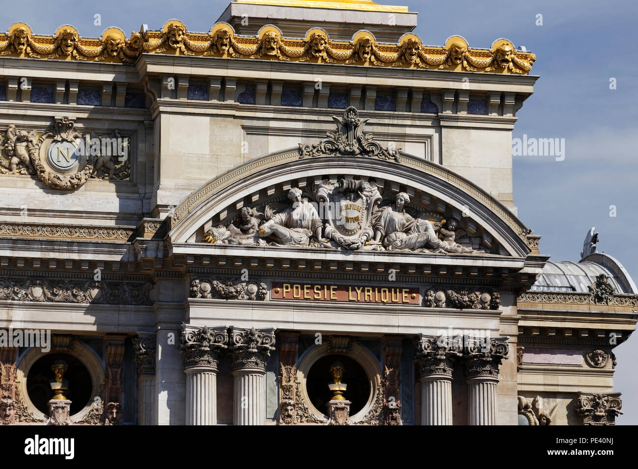 Sculptures on the Opera National de Paris. Grand Opera (Opera Garnier ...