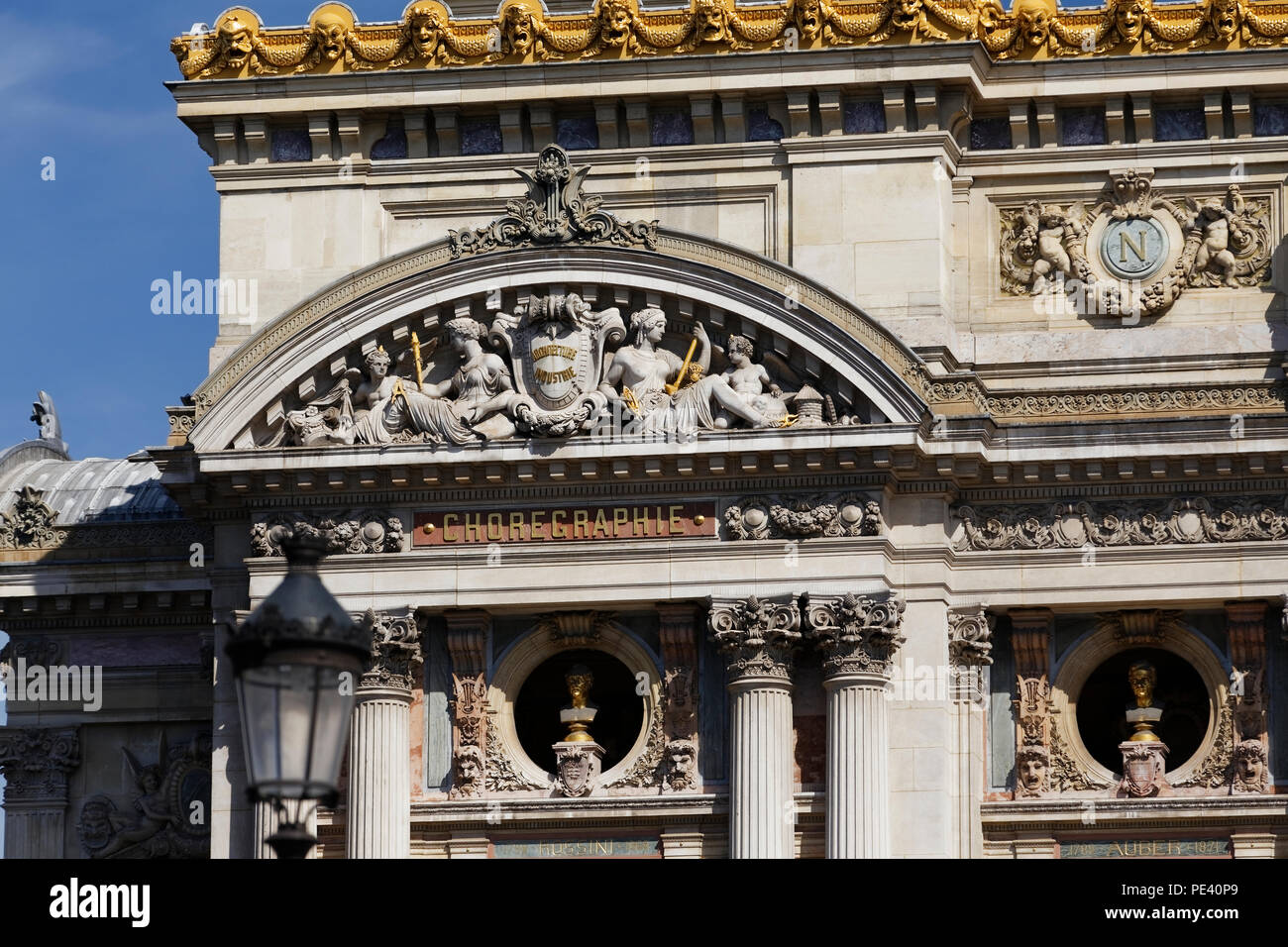 Sculptures on the Opera National de Paris. Grand Opera (Opera Garnier ...