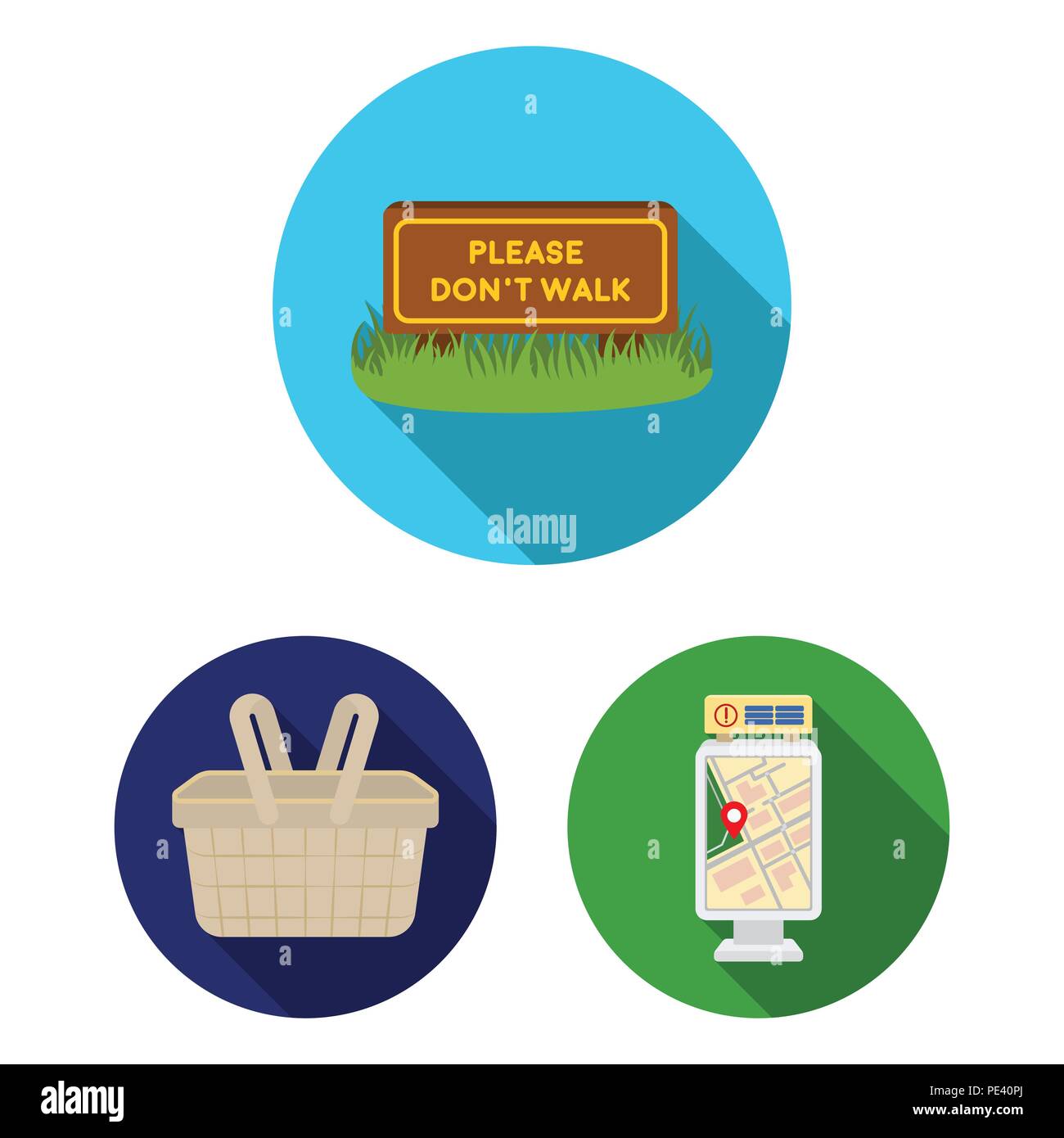 Park, equipment flat icons in set collection for design. Walking and rest vector symbol stock ...