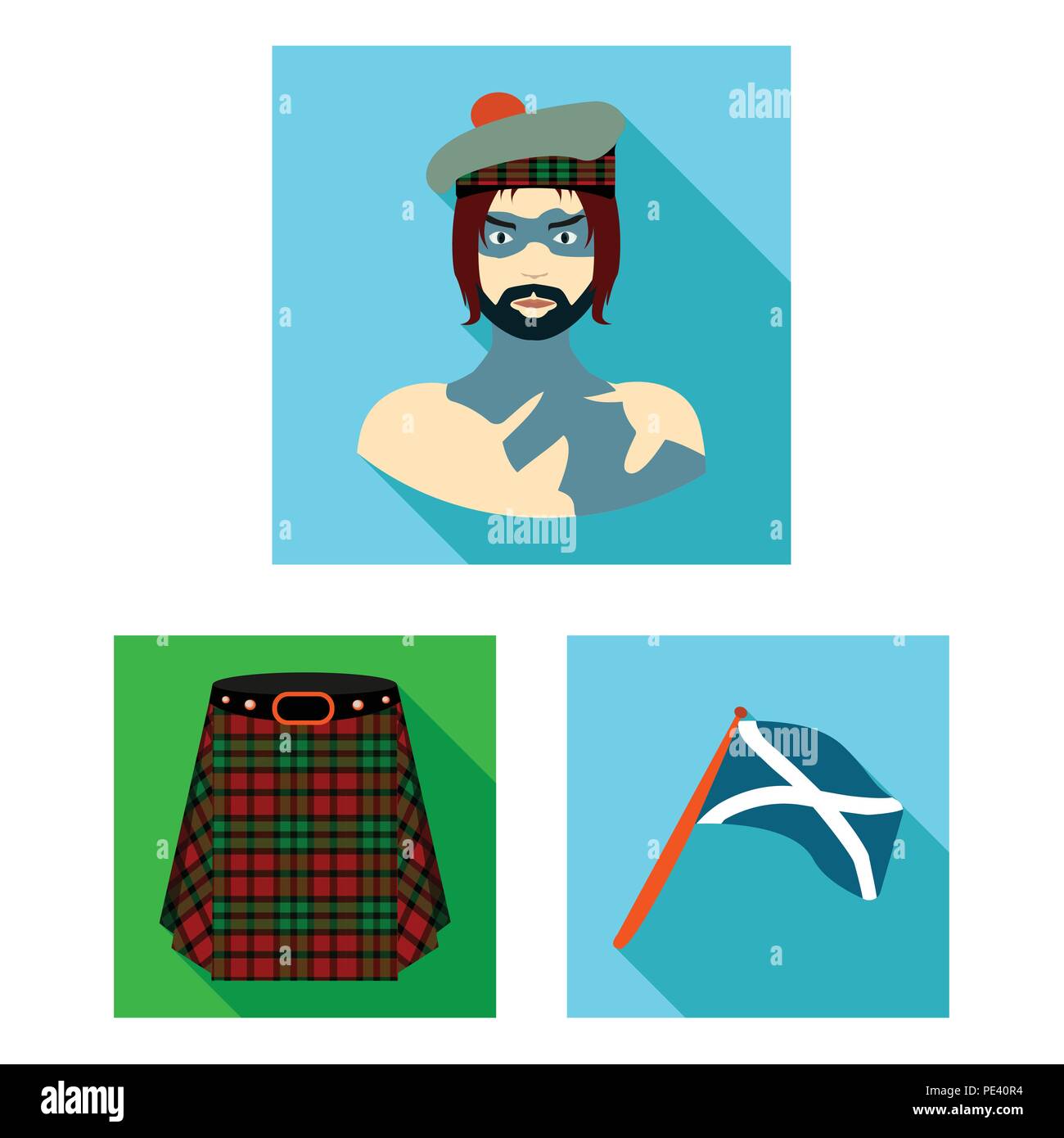 Country Scotland flat icons in set collection for design. Sightseeing ...