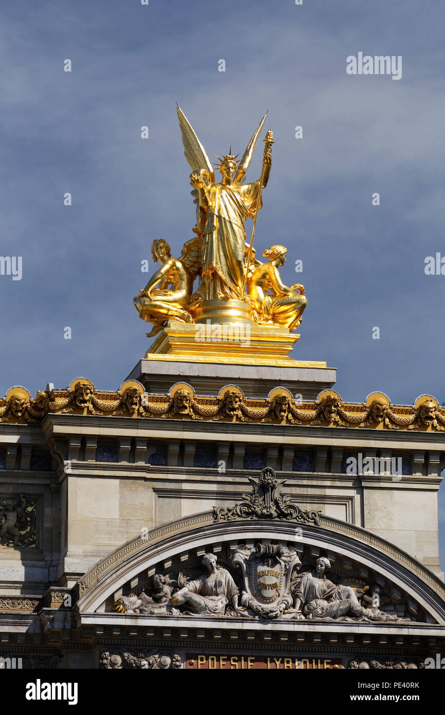 Sculptures on the Opera National de Paris. Grand Opera (Opera Garnier ...
