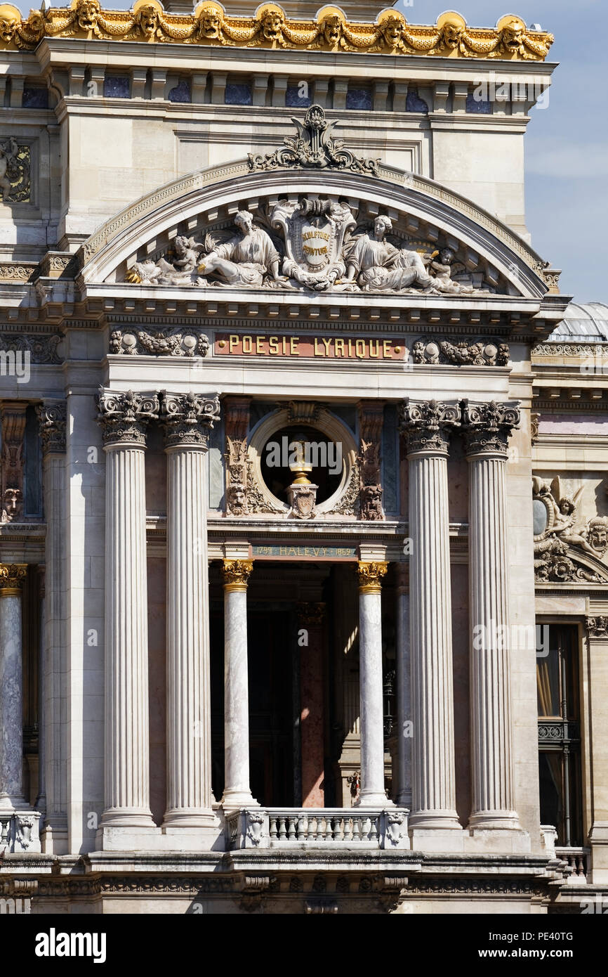 Sculptures on the Opera National de Paris. Grand Opera (Opera Garnier ...